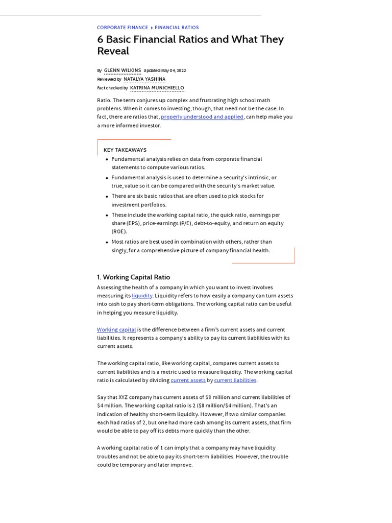 6 Basic Financial Ratios and What They Reveal | PDF | Price–Earnings ...