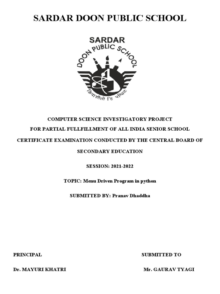 Cs Class 11 Final Project Report Pdf