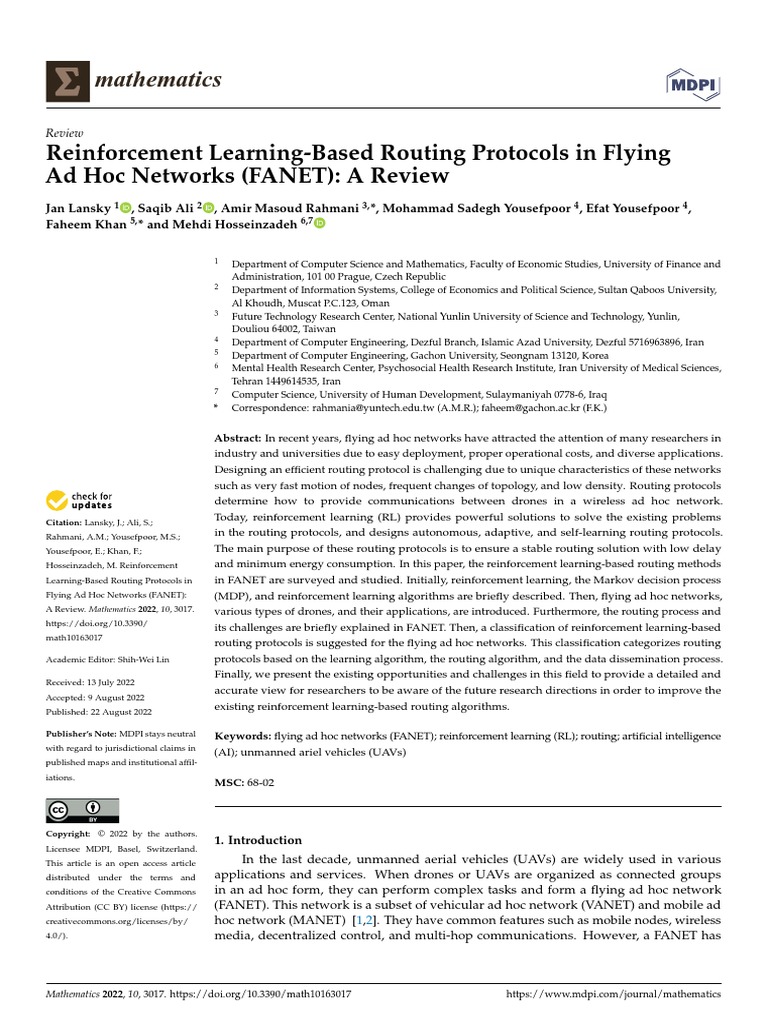 Reinforcement Learning Based Routing Protocols In Pdf Wireless Ad Hoc Network Computer Network