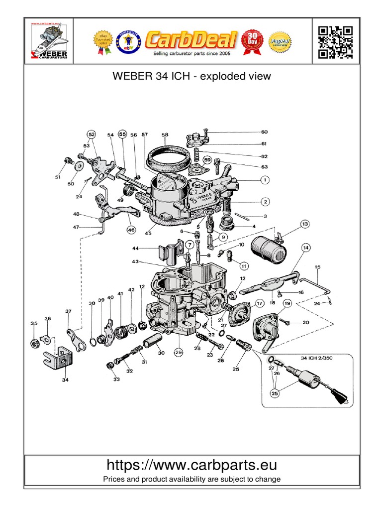 Exploded View of WEBER 34 ICH EUR | PDF | Throttle | Carburetor