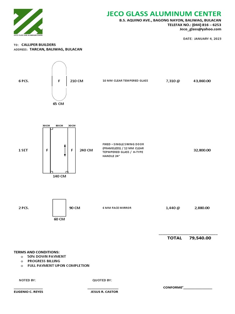 Glass Supply Quotation for Calliper Builders | PDF
