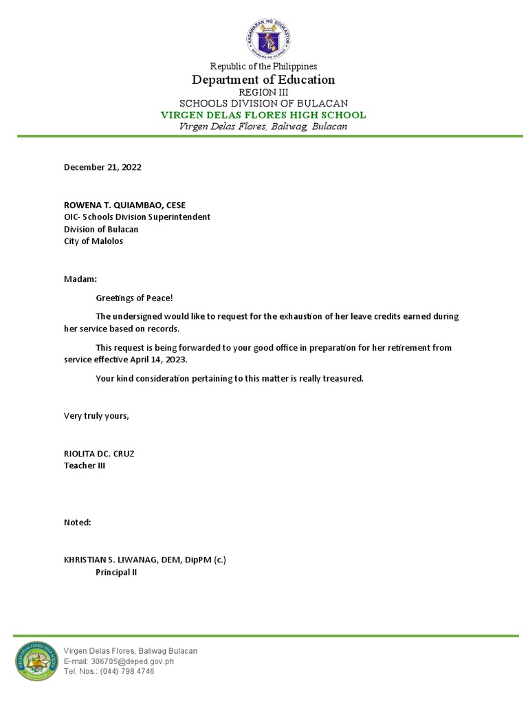 Letter For Exhaustion of Leave Credits | PDF