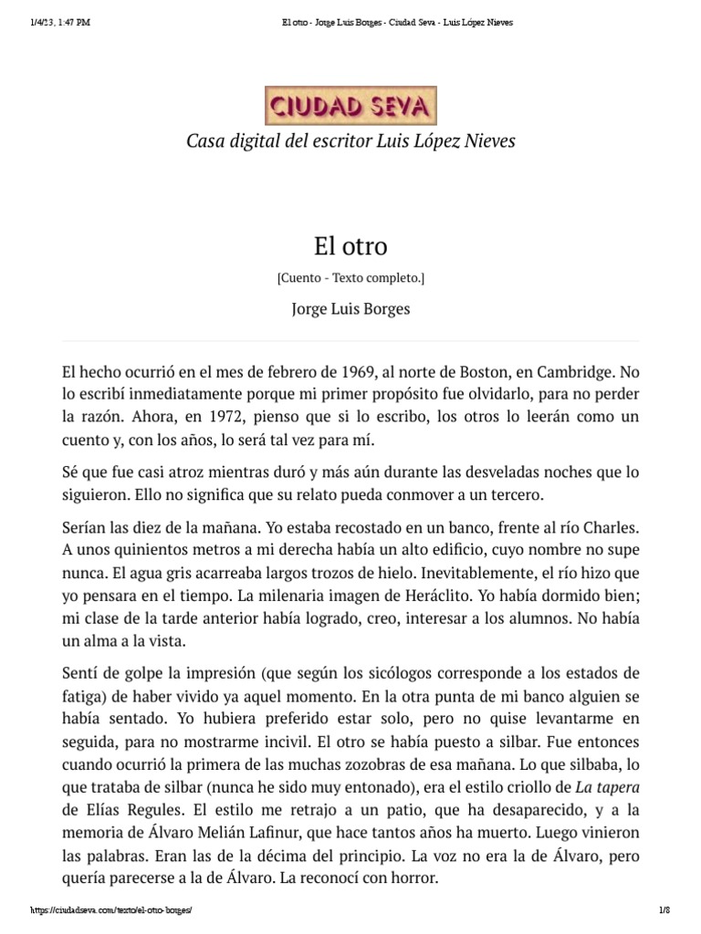El Otro - Jorge Luis Borges - Ciudad Seva - Luis López Nieves | PDF ...