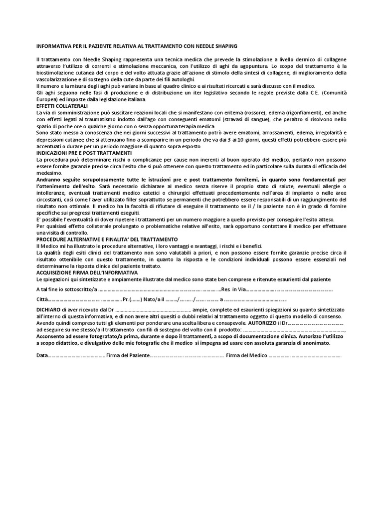 Consenso Informato Needle Shaping | PDF