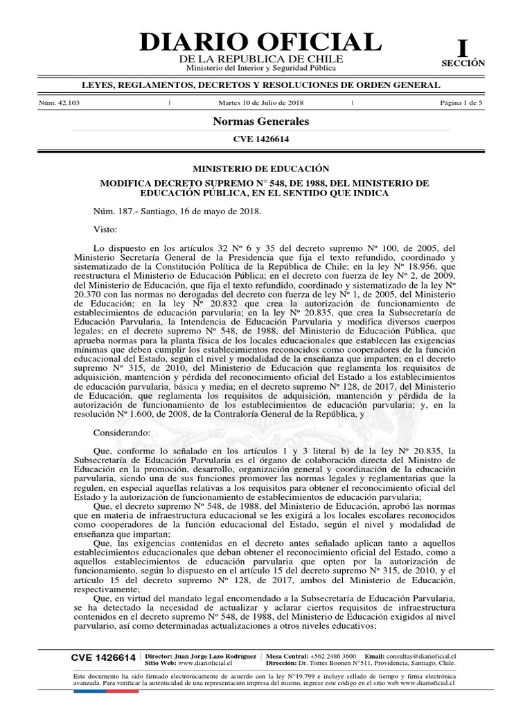 Modificación Decreto Educación 548/1988 | PDF | Educación de la primera infancia | Ministerio ...