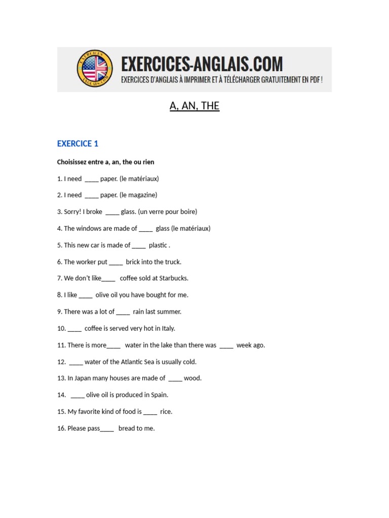 2 Exercices-Anglais-A-Imprimer-Debutant-A-An-The | PDF