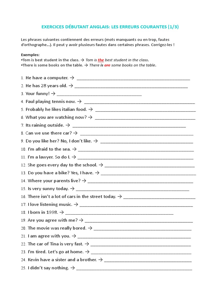 33 Exercice-Debutant-Anglais-Erreurs-Fréquentes-1 | PDF