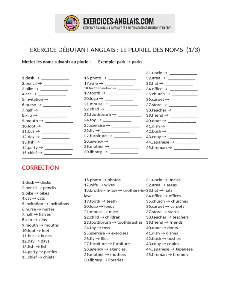 8 Exercice Anglais Pluriel Des Noms 1 | PDF | Home & Garden