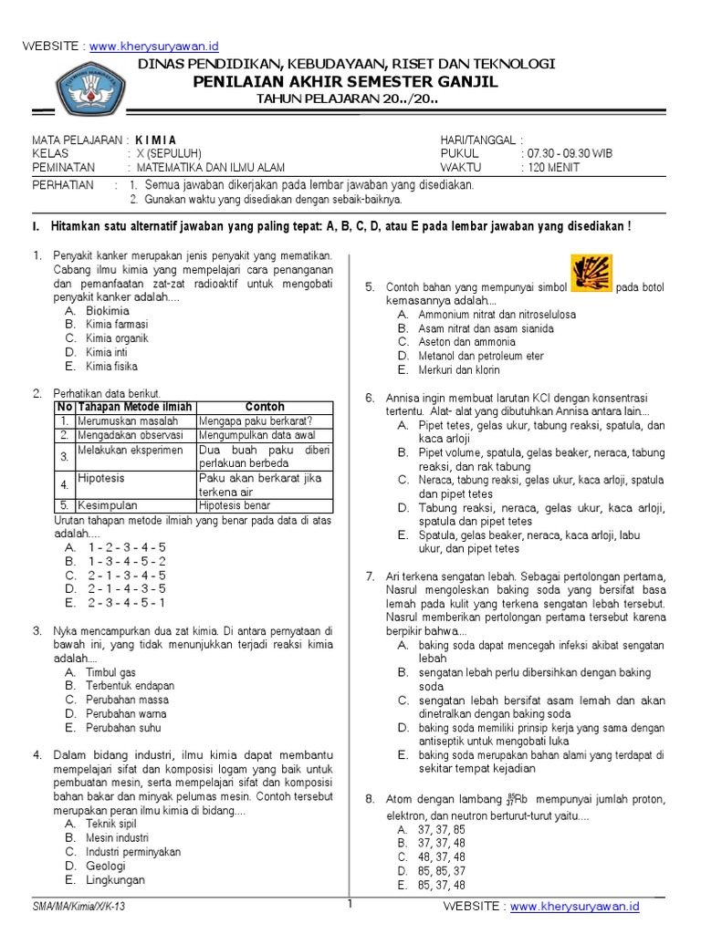 SOAL & Jawaban PAS KIMIA KELAS X | PDF