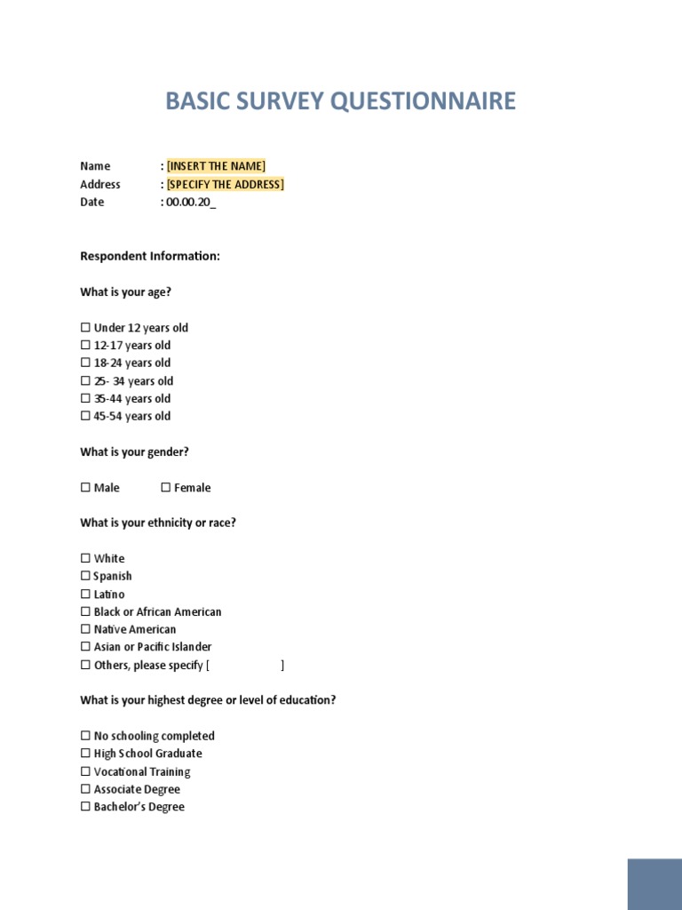 Basic Survey Questionnaire Template | PDF | Business | Computers