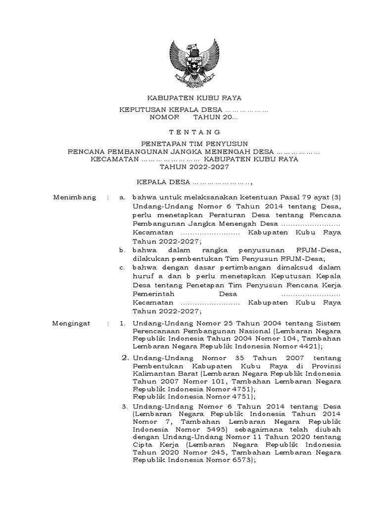 Tim Penyusun RPJM Desa Kubu Raya | PDF