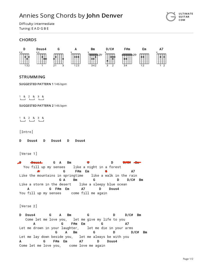 Annies Song Chords by John Denvertabs @ Ultimate Guitar Archive | PDF