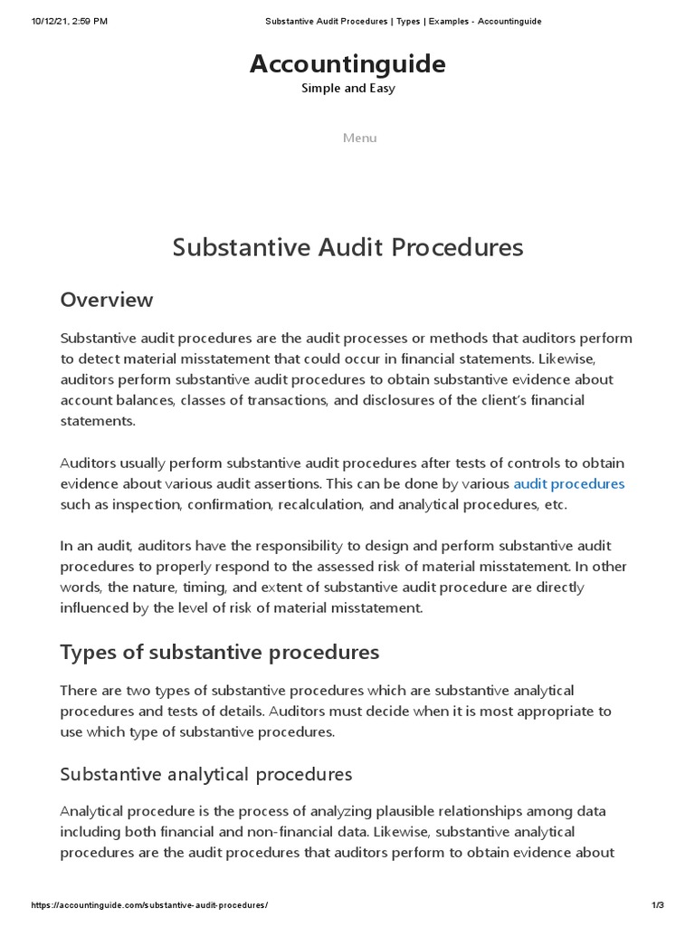 Substantive Audit Procedures _ Types _ Examples - Accountinguide | PDF ...