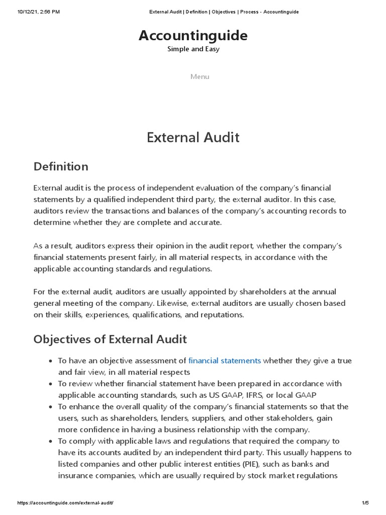 External Audit _ Definition _ Objectives _ Process - Accountinguide ...