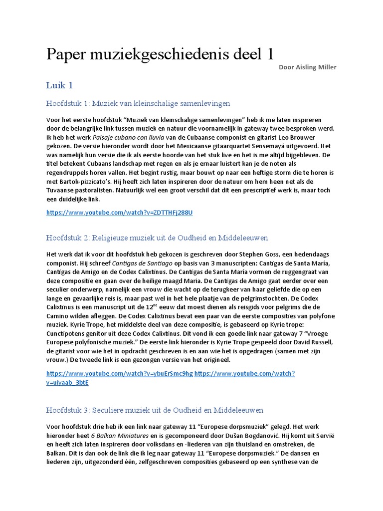 Paper Muziekgeschiedenis Deel 1 - Aisling Miller | PDF