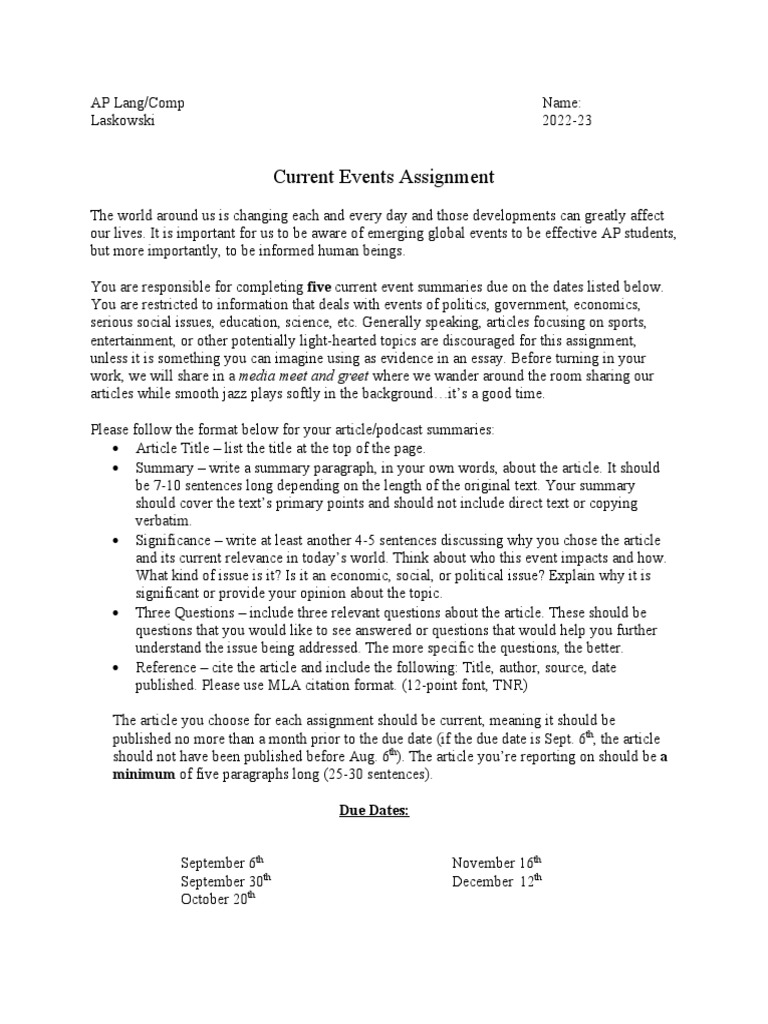 Current - Event - Assignment 22-231 | PDF | Communication