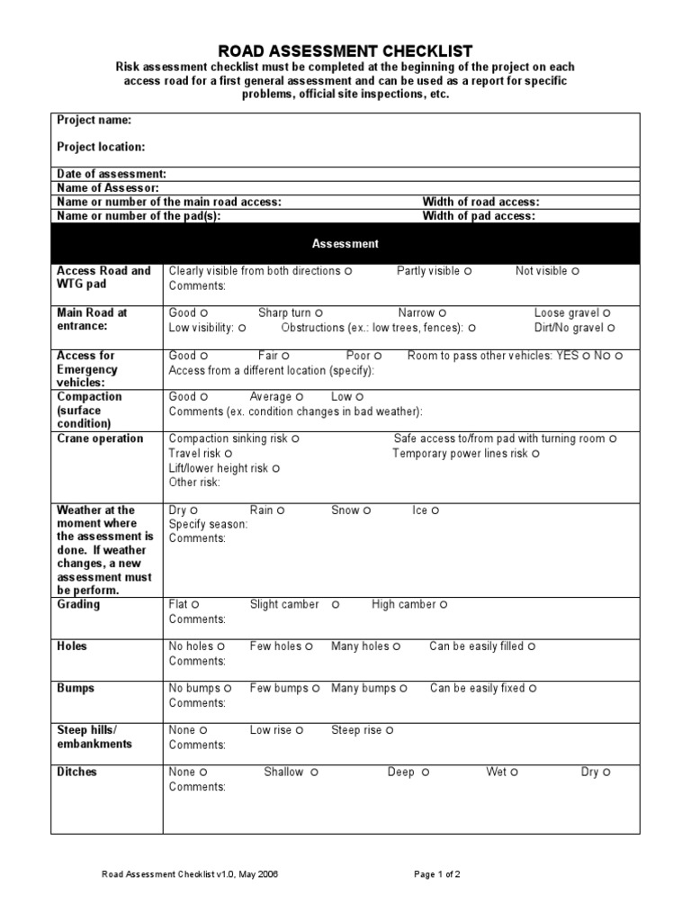 Appendix 8 Road Assessment Checklist | Download Free PDF | Road | Earth ...