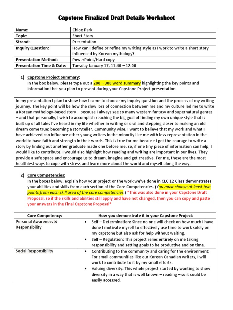 Capstone Finalized Draft Details Worksheet | PDF | Thought | Creativity