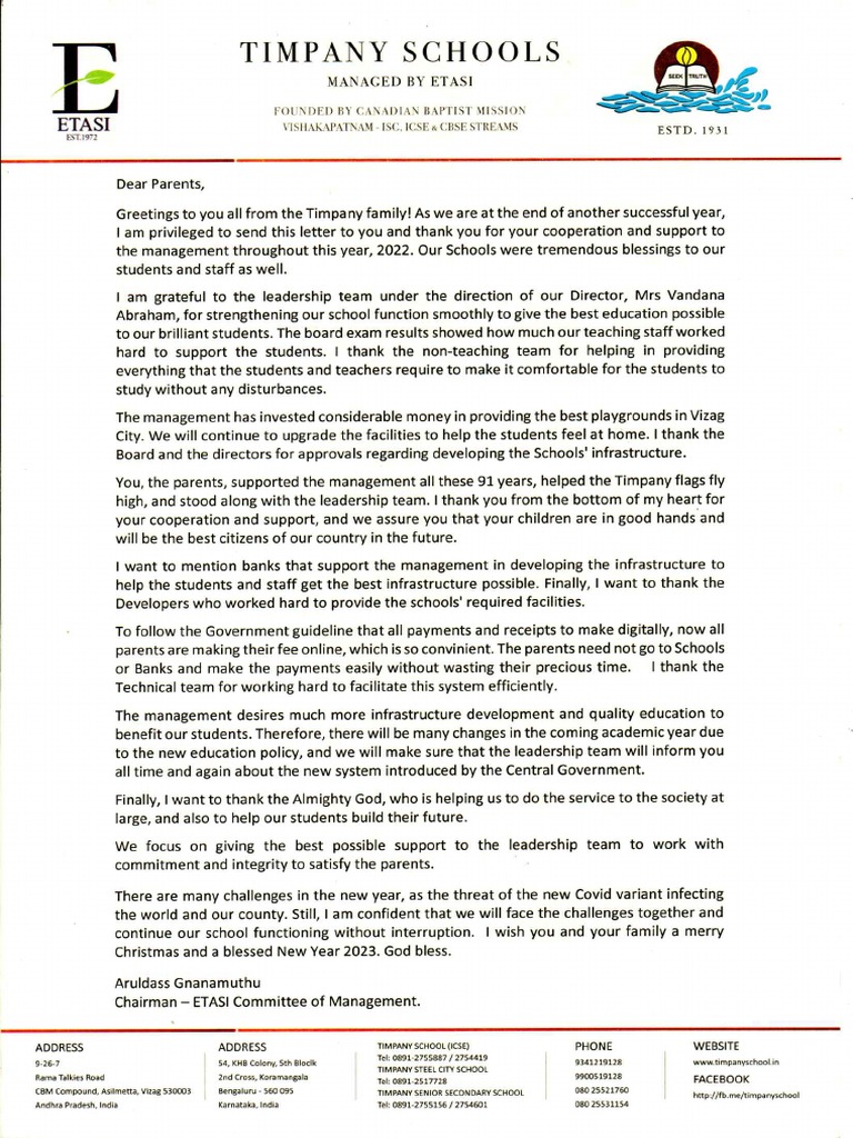 Year End Letter - 2022-23 | PDF