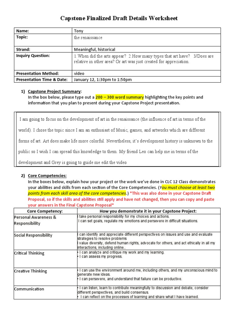 Capstone Finalized Draft Details Worksheet | PDF | Thought | Critical ...