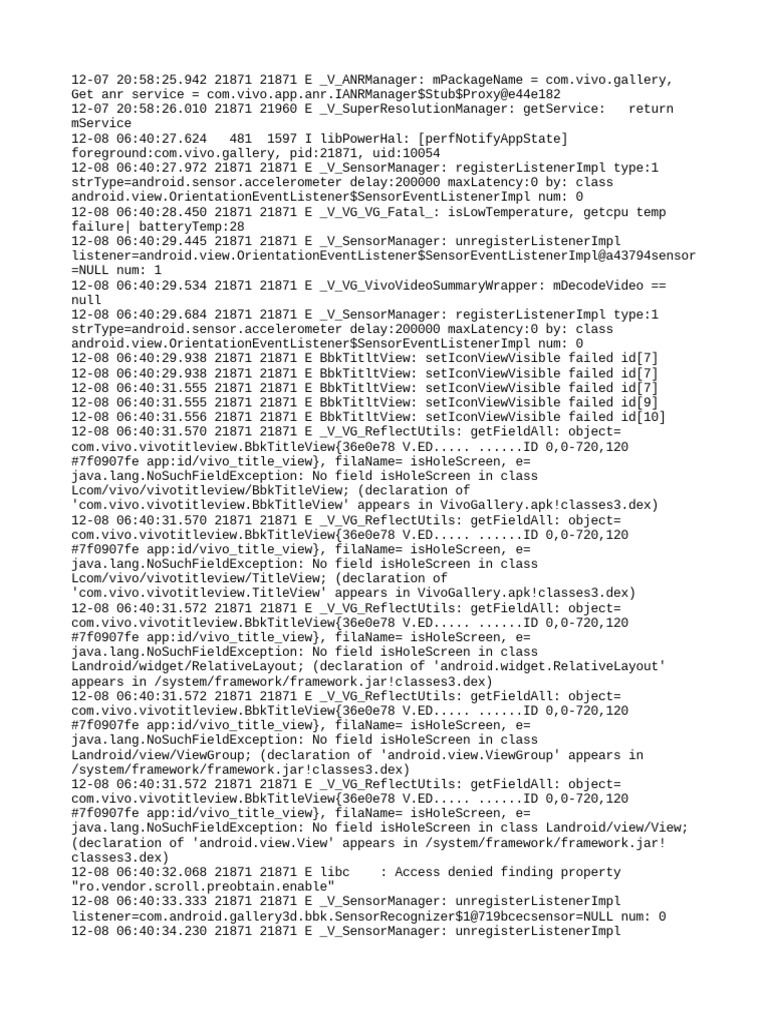 Vivo Gallery App Error Logs | PDF | Android (Operating System) | Software