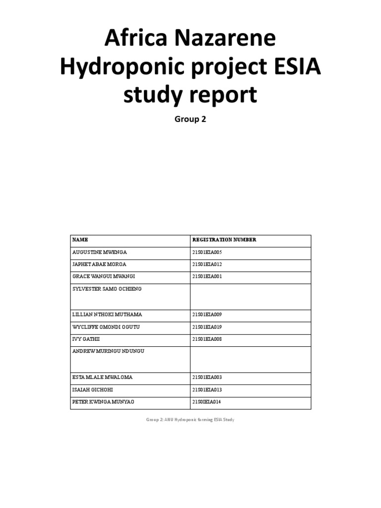 Group 2 ANU Hydroponic Farming ESIA Study | PDF | Environmental Impact ...