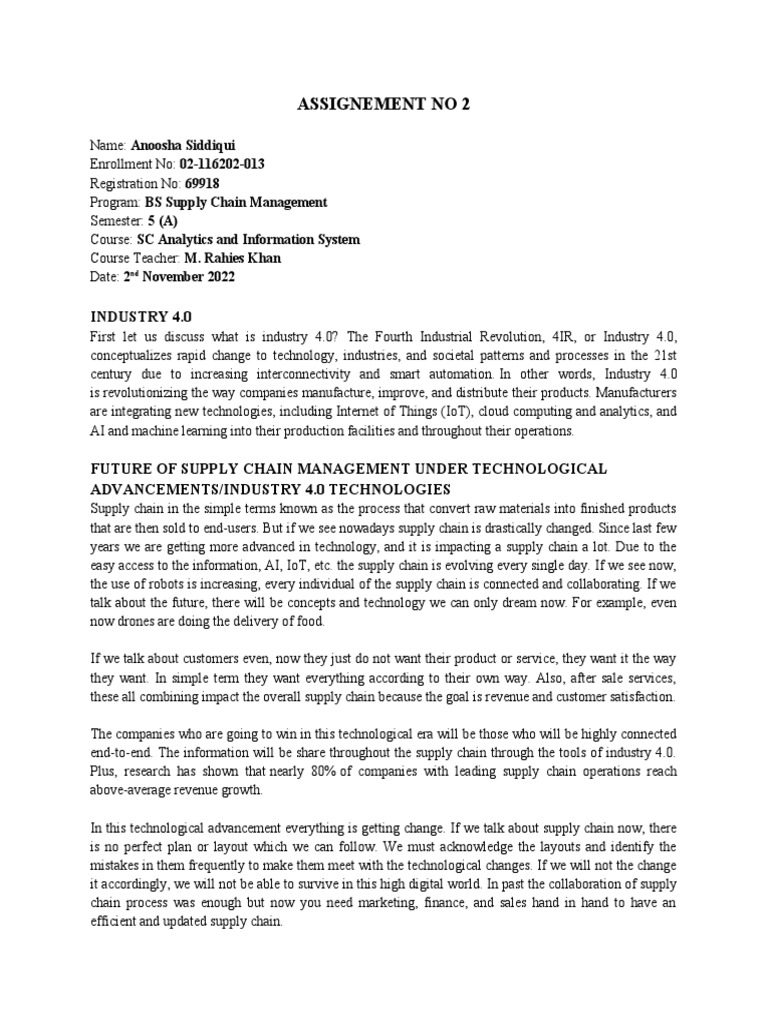 Assignement No 2 Sca Pdf Supply Chain Internet Of Things