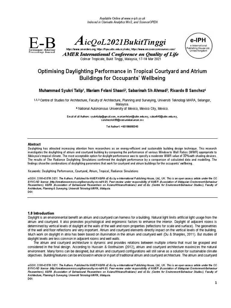 Talip Et al-2021-Environment-Behaviour Proceedings Journal | PDF | Lighting | Simulation