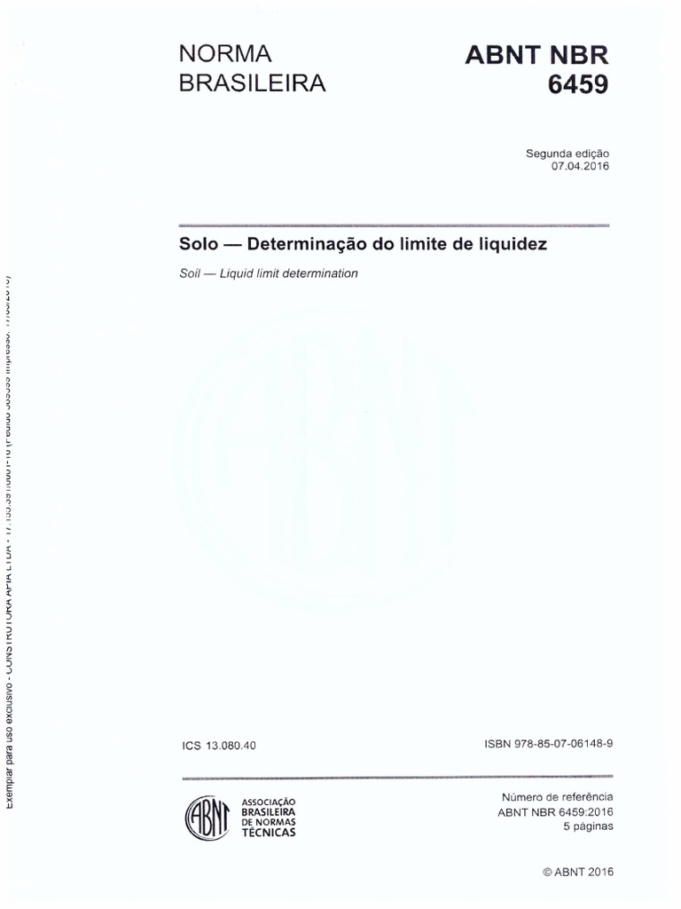 NBR 6459 ISO - 2016 - NBR 6459 ISO-Solo-Determinação Do Limite de ...