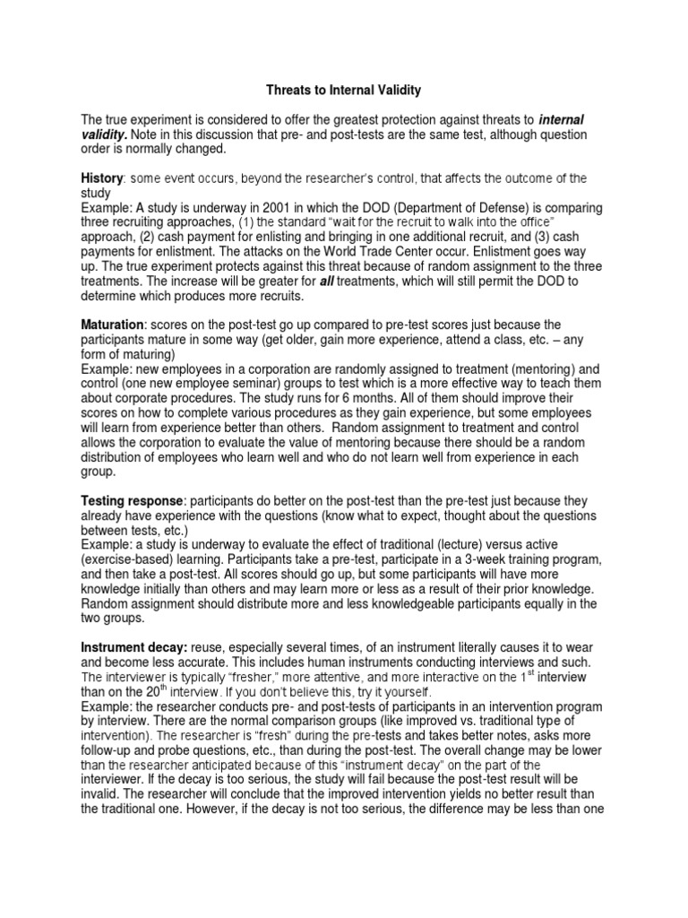 Threats To Validity Pdf Experiment Validity Statistics