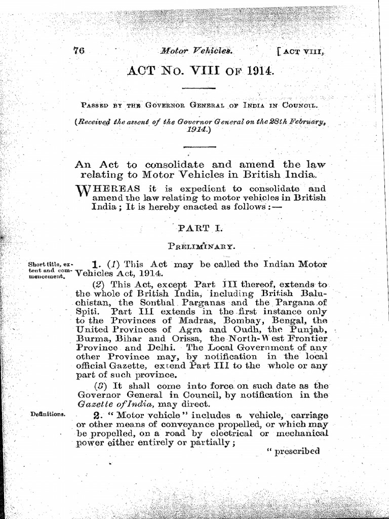 Motor Vehicle Act 1914 | PDF