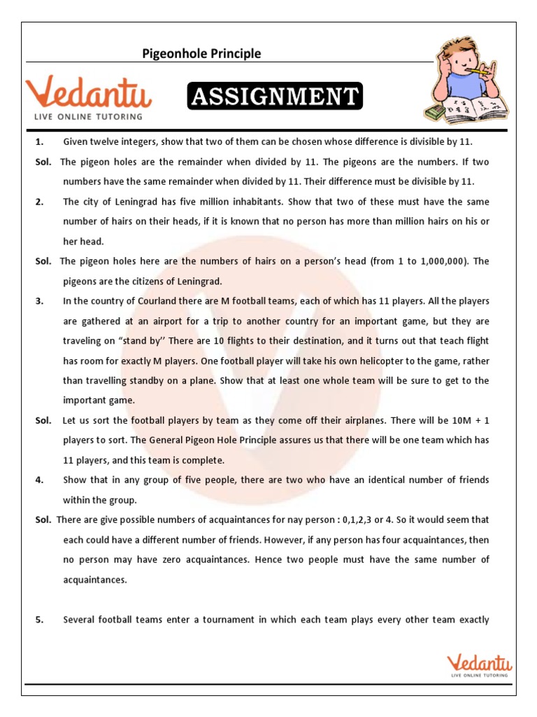 Pigeonhole Principle Assignment Solutions | PDF | Discrete Mathematics | Mathematics