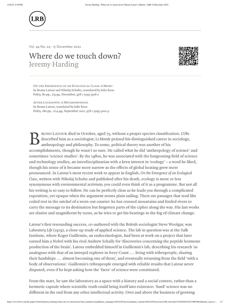 Where do we touch down? Jeremy Harding explores Bruno Latour’s ...