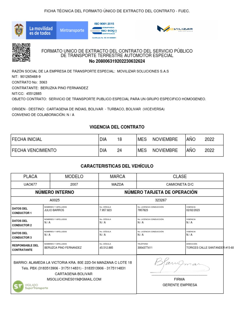 Fuec 002624.uao677.ctg - Turbaco.24.11.2022 | PDF | Industrias de servicio | Transporte