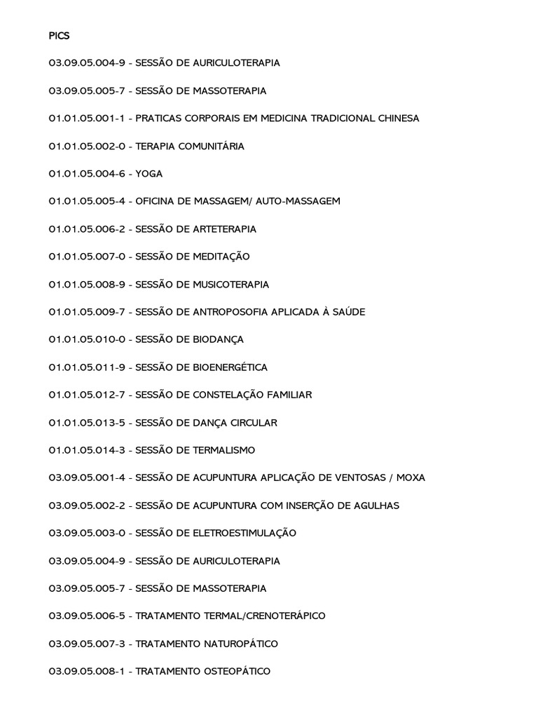 Lista Procedimentos Sigtap SUS PIC | PDF