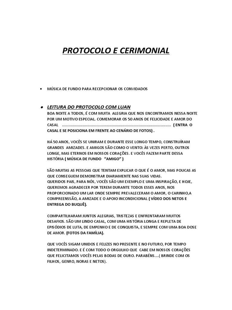 Protocolo e Cerimonial Bodas de Ouro | PDF
