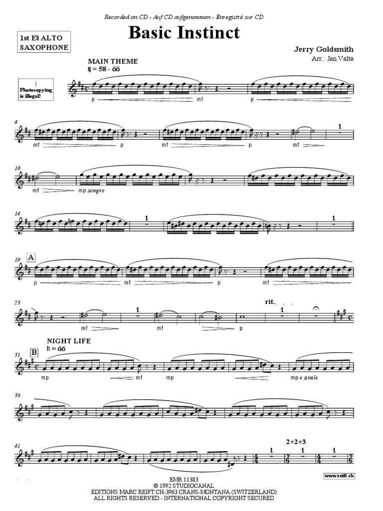 Basic Instinct - Altsax 1 | PDF | Saxophone