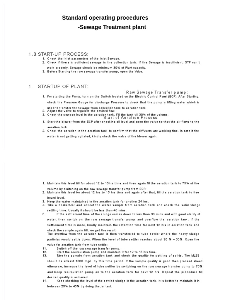 Sop STP | PDF | Pump | Chemical Engineering