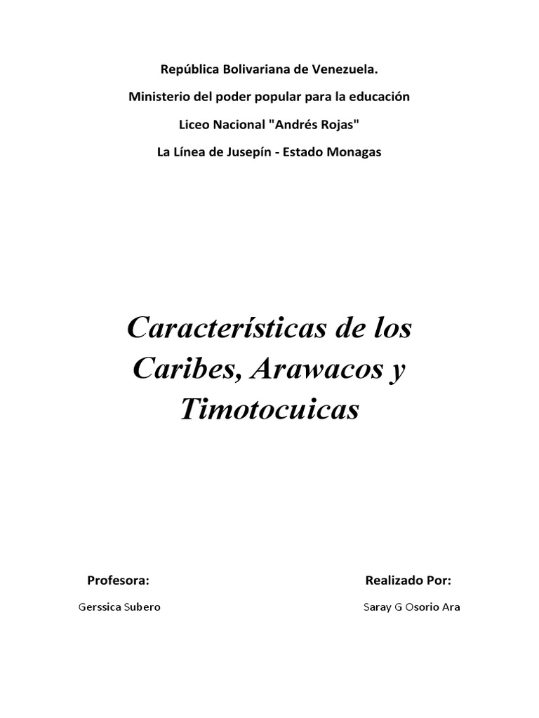Características de Los Caribes, Arawacos y Timotocuicas | PDF