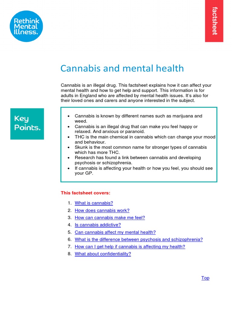 Cannabis and Mental Health Factsheet | PDF | Psychosis | Schizophrenia