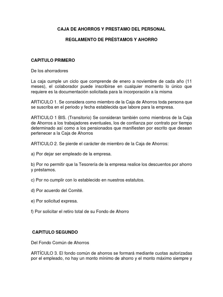 Reglamento de Caja de Ahorro Empleados | PDF | Ahorro