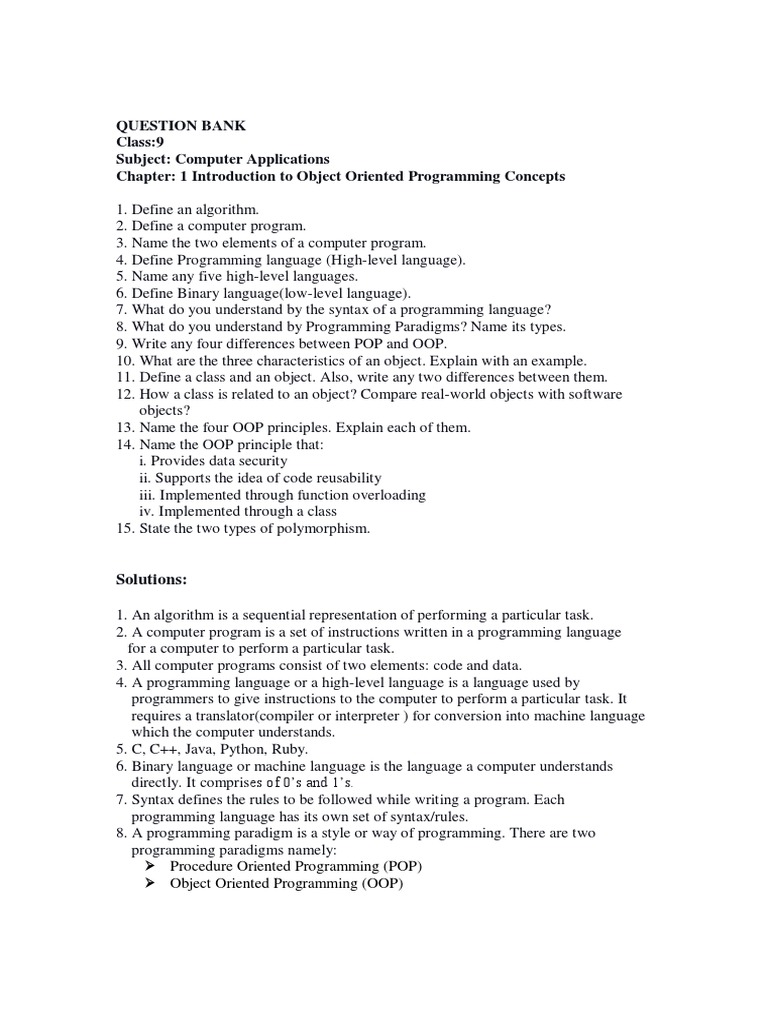 QB C9 (L1-Introduction To OOP Concepts) | PDF | Object Oriented ...