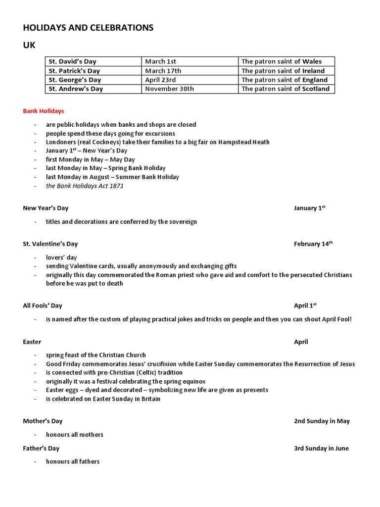 Maturita Topic Holidays and Celebrations | PDF | Easter | Christmas