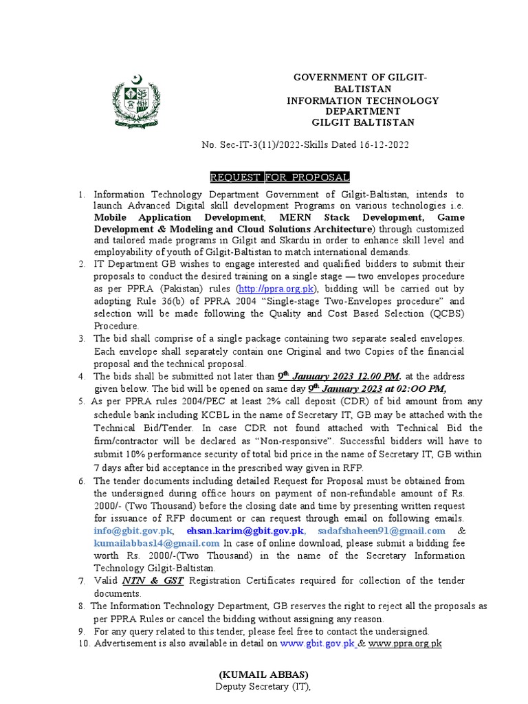 GBIT - Special Trainings RFP Final | PDF | Request For Proposal | Guarantee