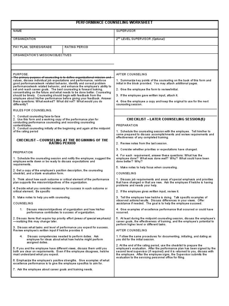 Performance Counseling Worksheet | PDF | Competence (Human Resources ...