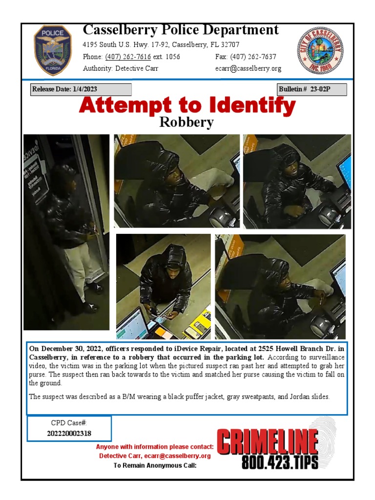 Casselberry Robbery Flyer | PDF | Law | Mystery, Thriller & Crime Fiction