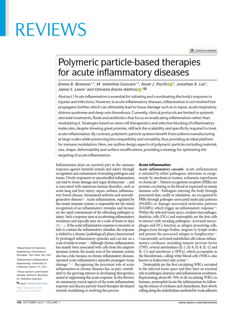 Reviews: Polymeric Particle-Based Therapies For Acute Inflammatory ...