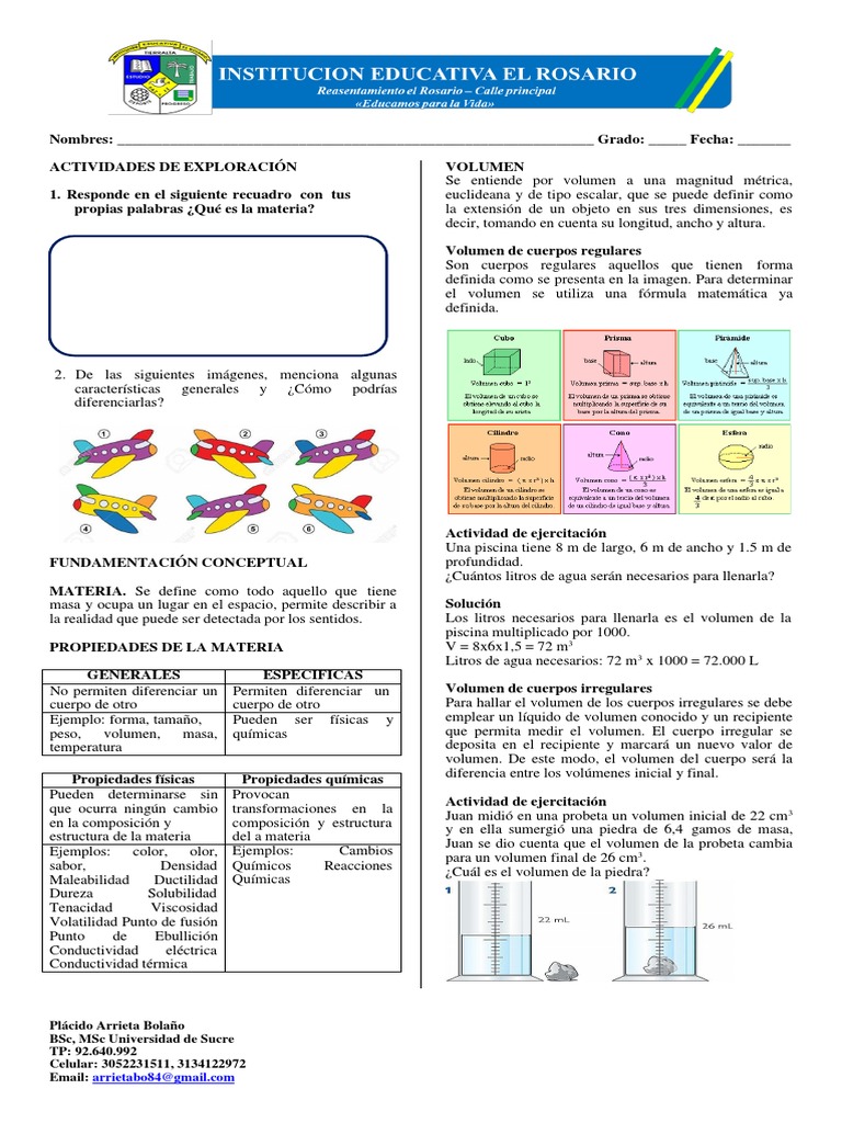 Taller # 4. Propiedades de La Materia | PDF | Volumen | Importar