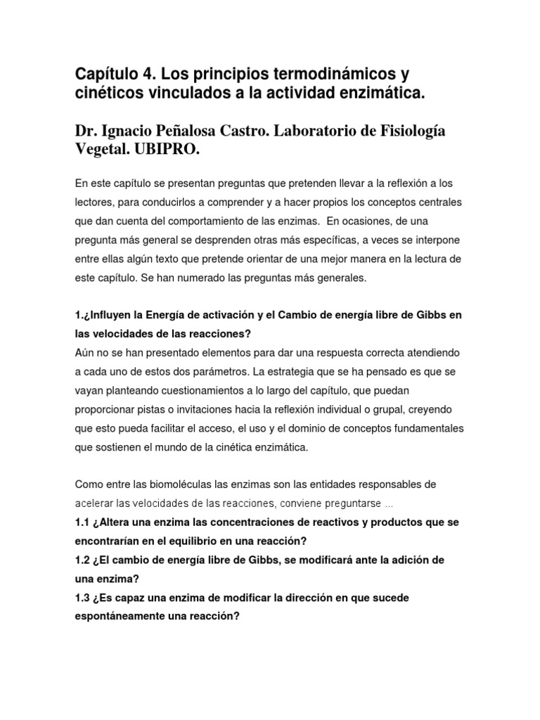 Capitulo Enzimas Capítulo 4 | PDF | Equilibrio químico | Enzima