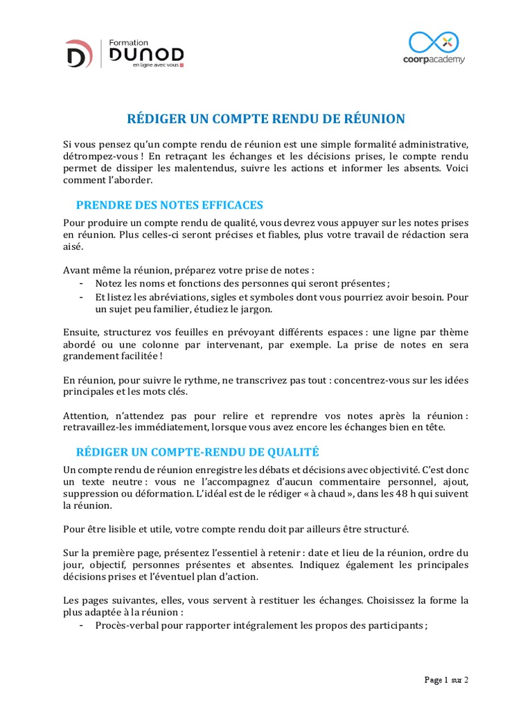 Rédiger un Compte Rendu de Réunion | PDF